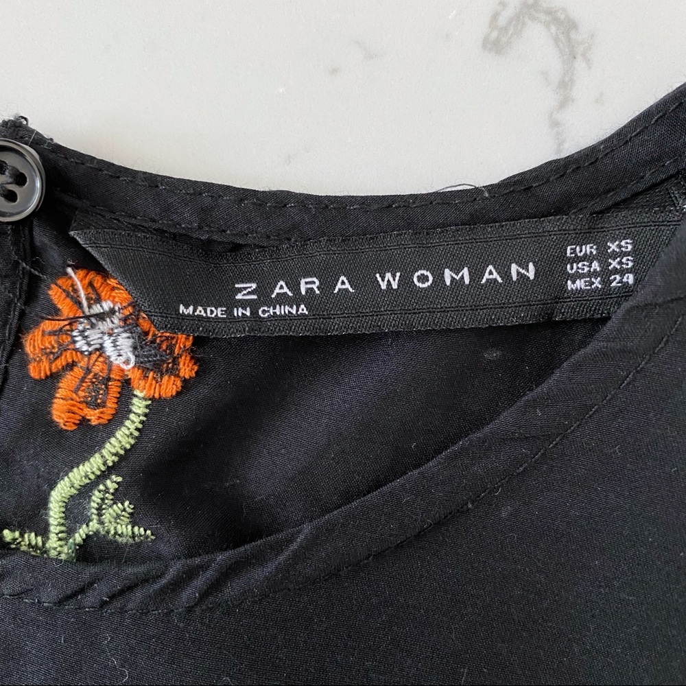 Zara Floral Embroidery Ls Babydoll Dress Black Xs - Gem